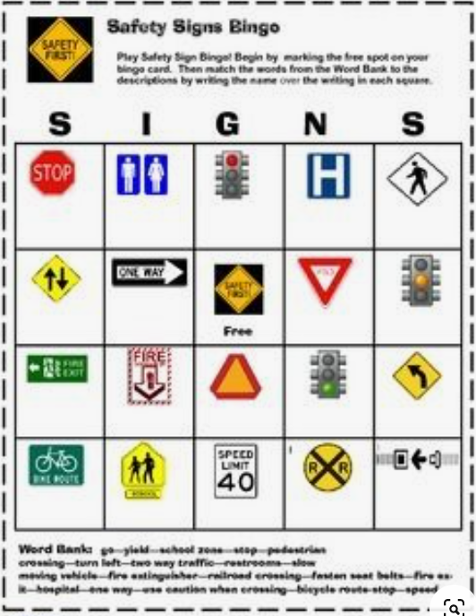 Cut & Paste - Safety Sign Bingo - fundraisingnest.com